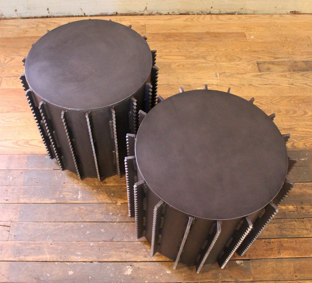 Rare Brutalist End Tables (Pair of All-Steel Industrial-Tumblers ...