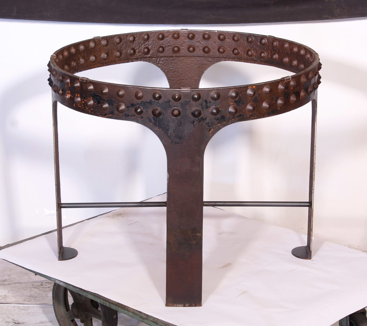 Round Steel Riveted Dining Table Base - SOLD - Vintage Industrial by ...