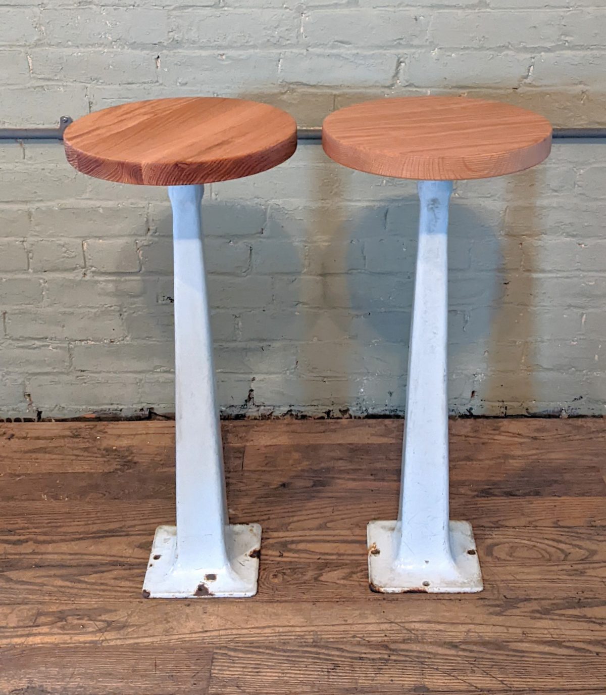 Pair of Vintage Diner Counter Stools with Oak Tops - Vintage Industrial ...