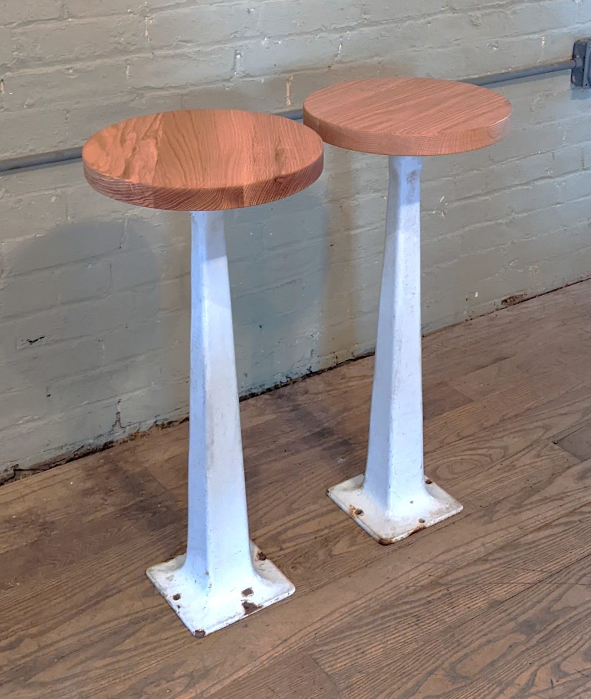 Pair of Vintage Diner Counter Stools with Oak Tops - Vintage Industrial ...