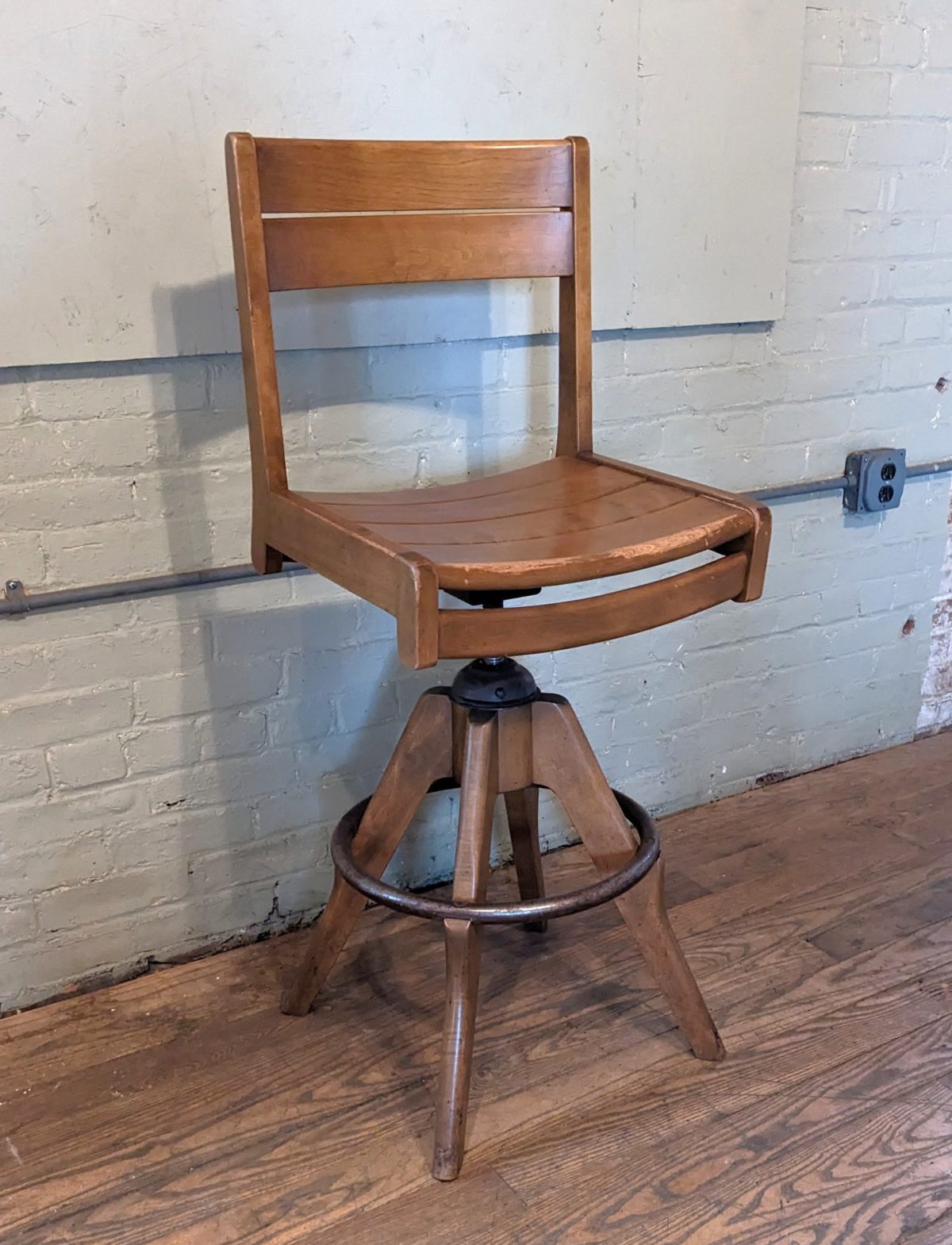 Vintage Adjustable Maple Drafting / Bar Stool - SOLD - Vintage ...