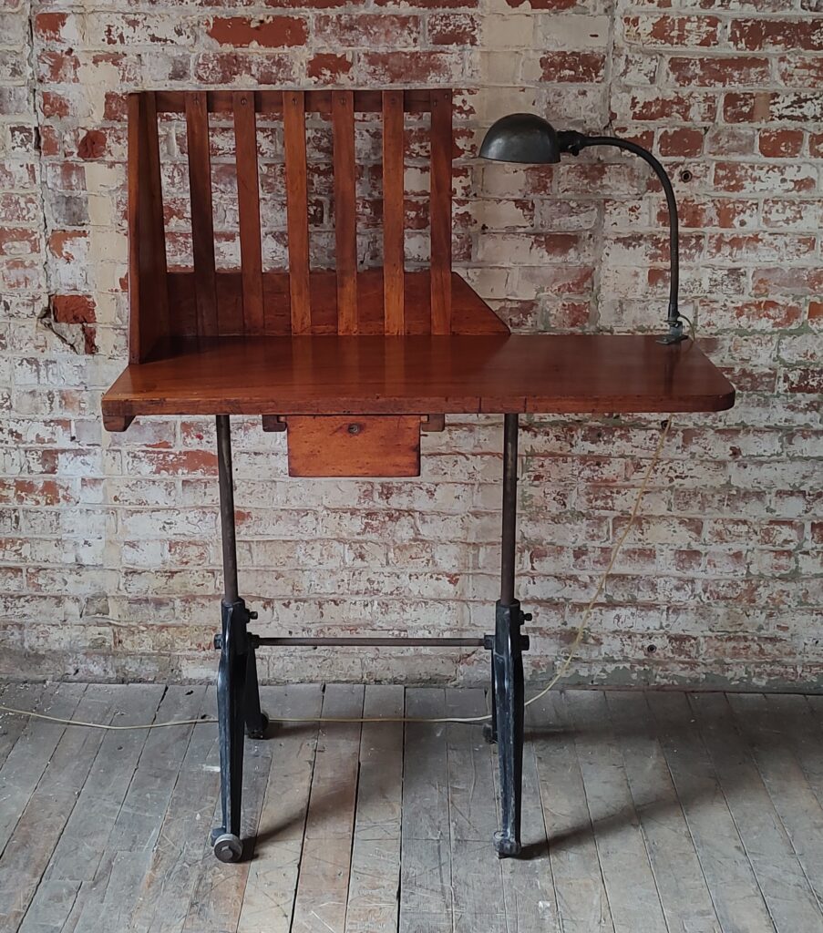 Vintage Adjustable Desk with Gooseneck Task Lamp - Vintage Industrial by Get Back, Inc