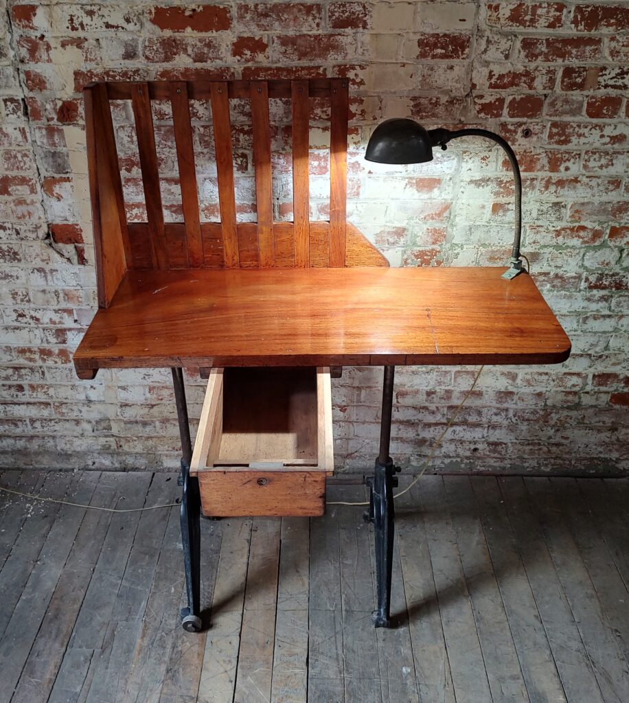 Vintage Adjustable Desk with Gooseneck Task Lamp - Vintage Industrial by Get Back, Inc
