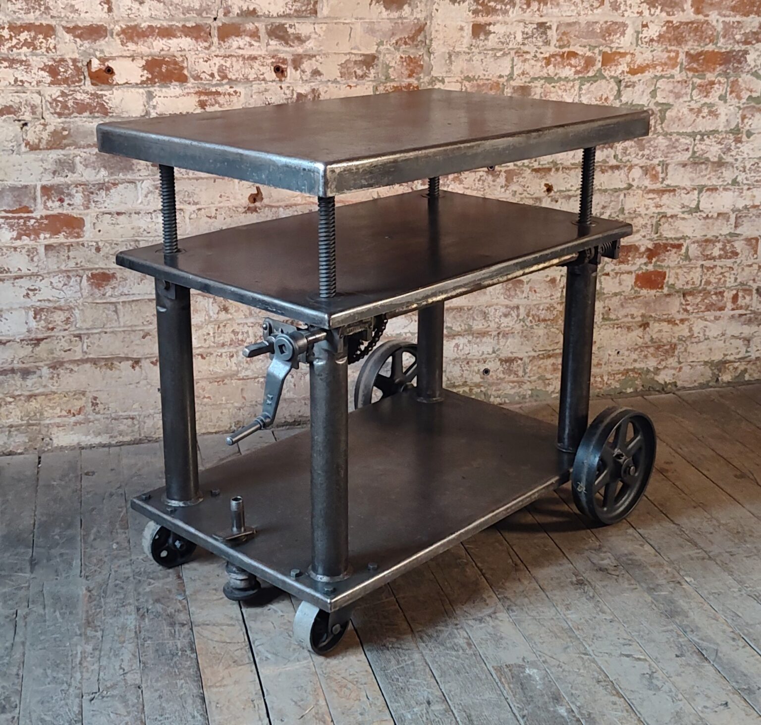 Vintage Industrial Adjustable Rolling Bar Cart - SOLD - Vintage ...