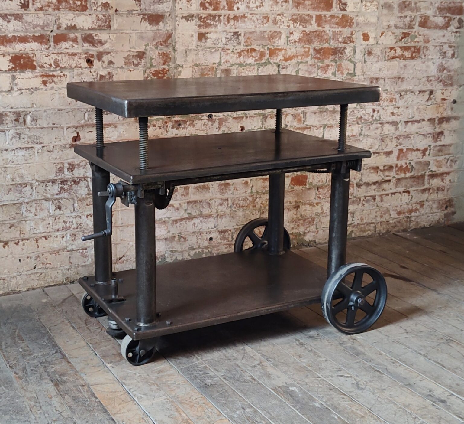 Vintage Industrial Adjustable Rolling Bar Cart - SOLD - Vintage ...