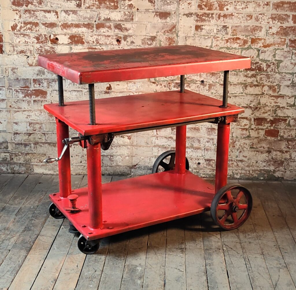 Vintage Industrial Adjustable Steel Rolling Bar Cart - SOLD - Vintage ...