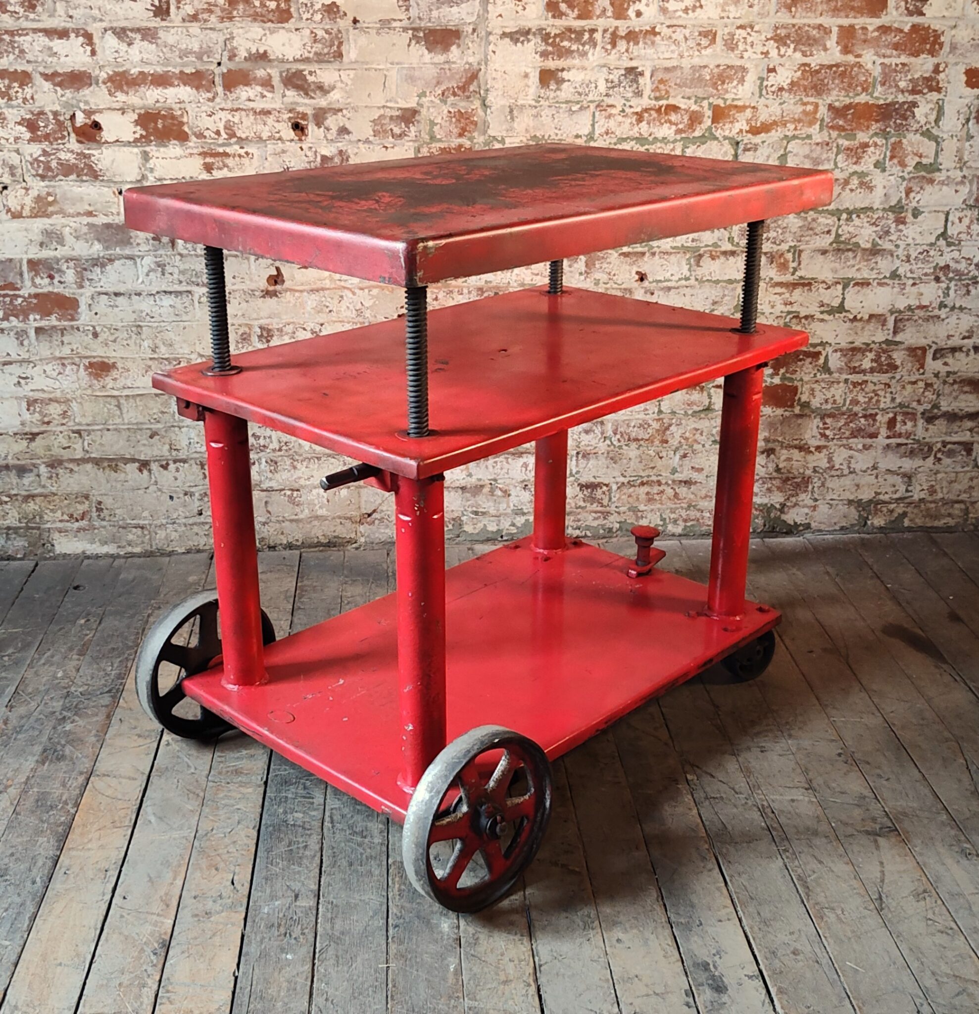 Vintage Industrial Adjustable Steel Rolling Bar Cart - SOLD - Vintage ...