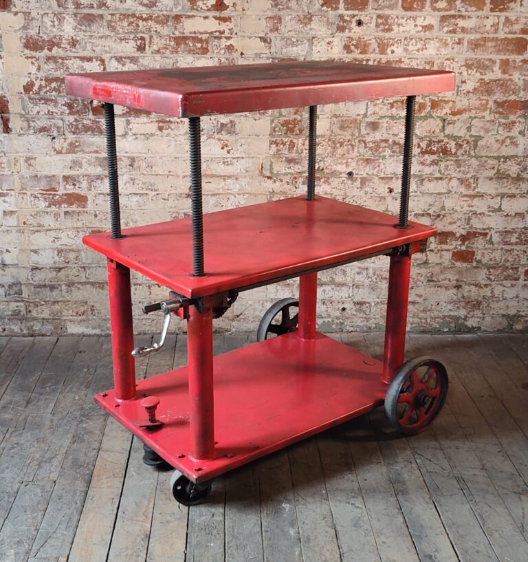 Vintage Industrial Adjustable Steel Rolling Bar Cart - SOLD - Vintage ...