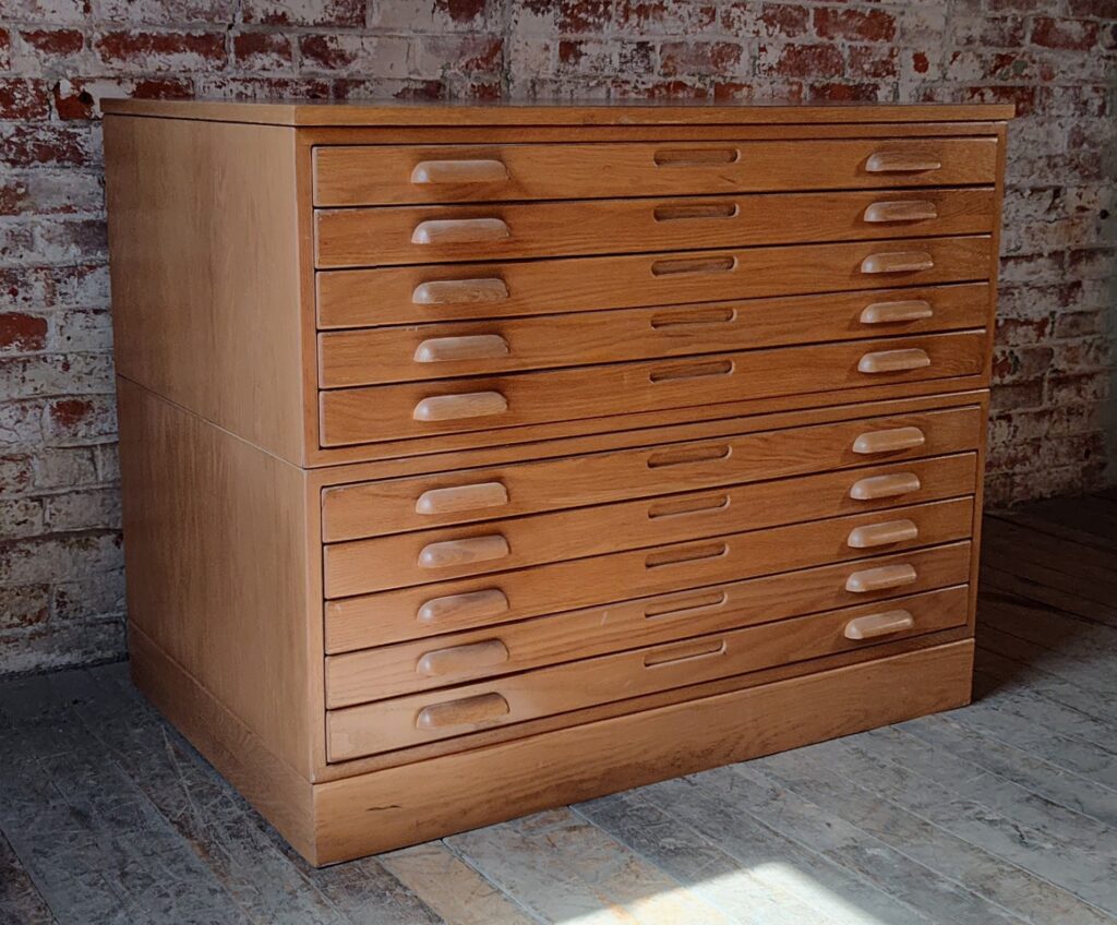 Double Stack Oak Flat File Cabinet - SOLD - Vintage Industrial by Get ...