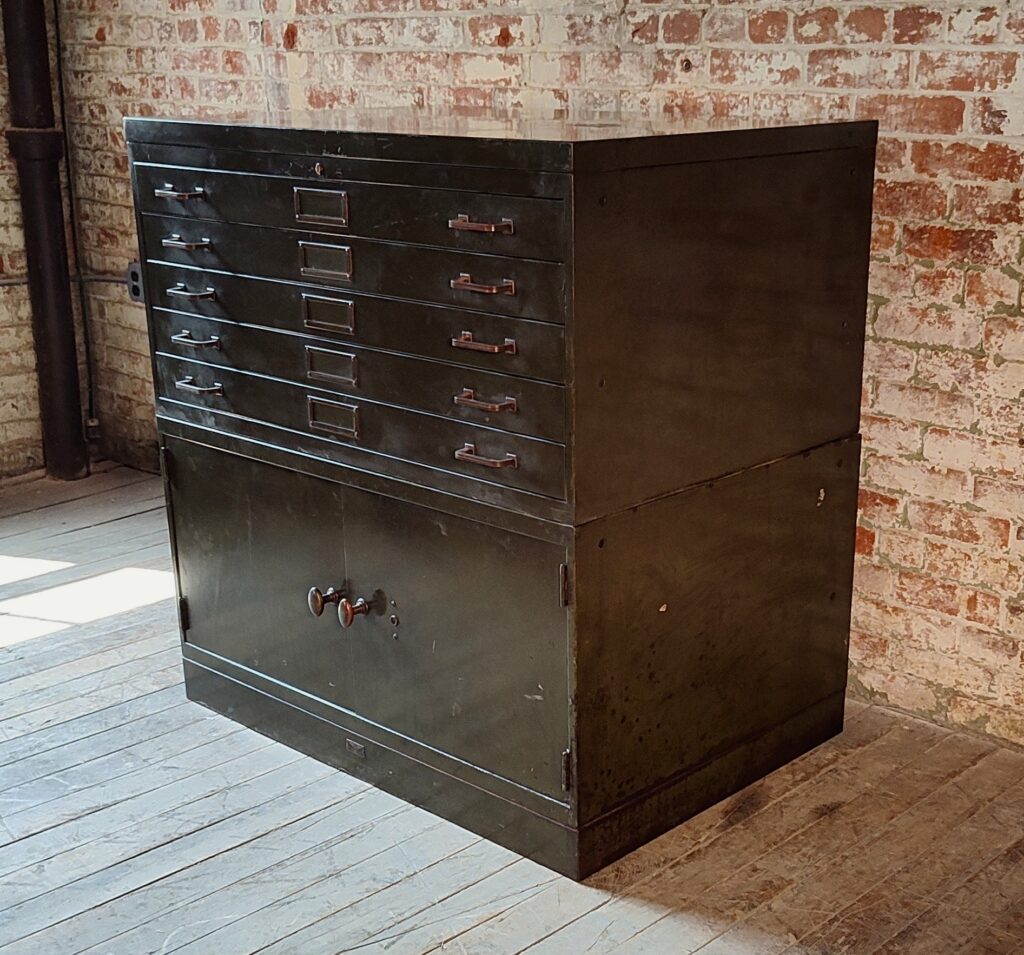 Vintage Steel Flat File Cabinet with Brass Handles - SOLD - Vintage ...