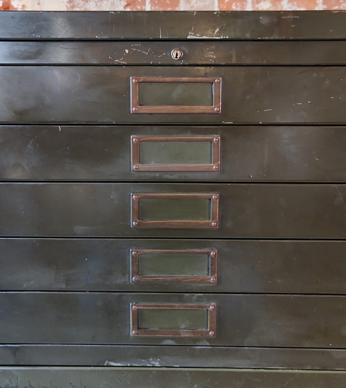 Vintage Steel Flat File Cabinet with Brass Handles - SOLD - Vintage ...